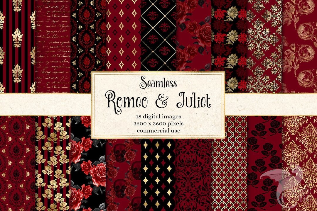 Romeo and Juliet Digital Paper, Seamless Renaissance Paper Backgrounds ...