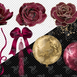 Burgundy and Gold Glam Balloons Clipart - Digital Clip Art Graphics for ...