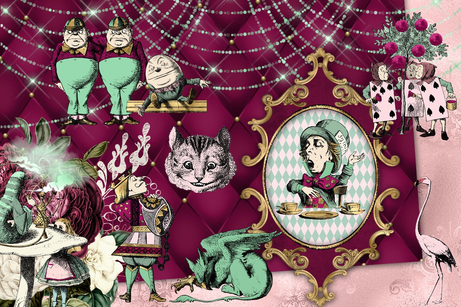 Blush Mint and Burgundy Alice Tea Party Digital Scrapbooking | Etsy