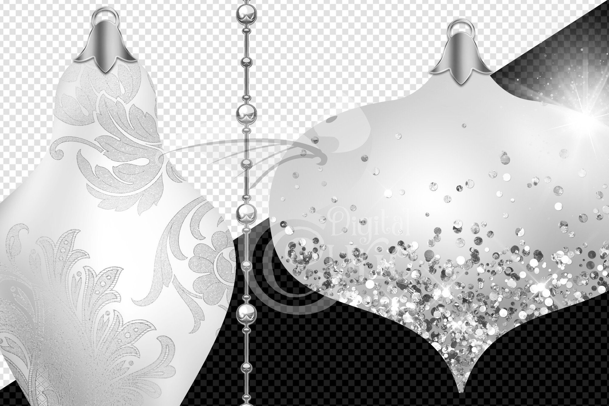 White and Silver Christmas Ornaments Clipart Digital Glitter - Etsy