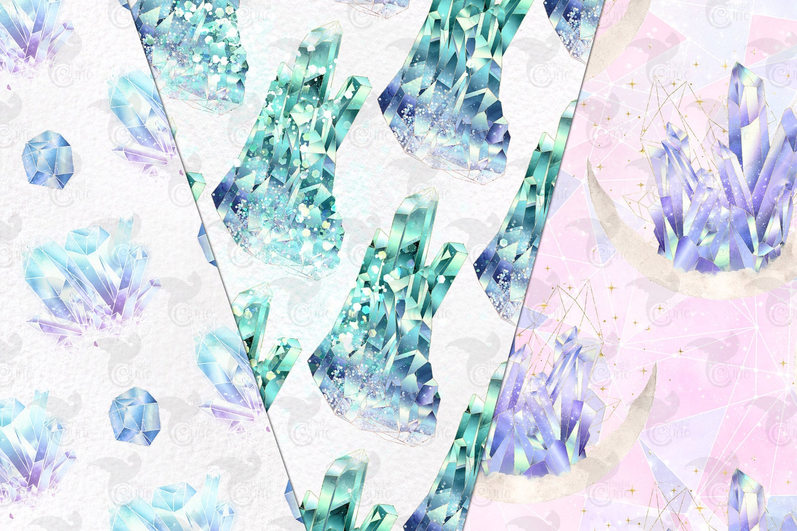 Watercolor Crystals Digital Paper Seamless Patterns With - Etsy