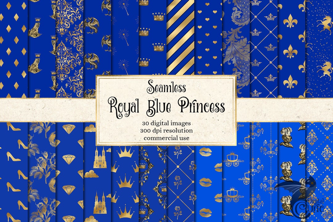 Royal Blue Princess Digital Paper, Gold Pattern (seamless JPG) - Etsy