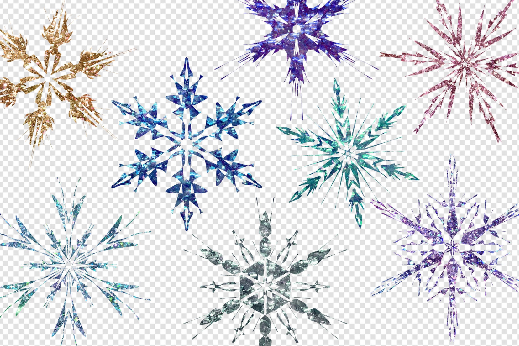 Glitter Snowflakes Clipart Iridescent Digital Graphics for - Etsy