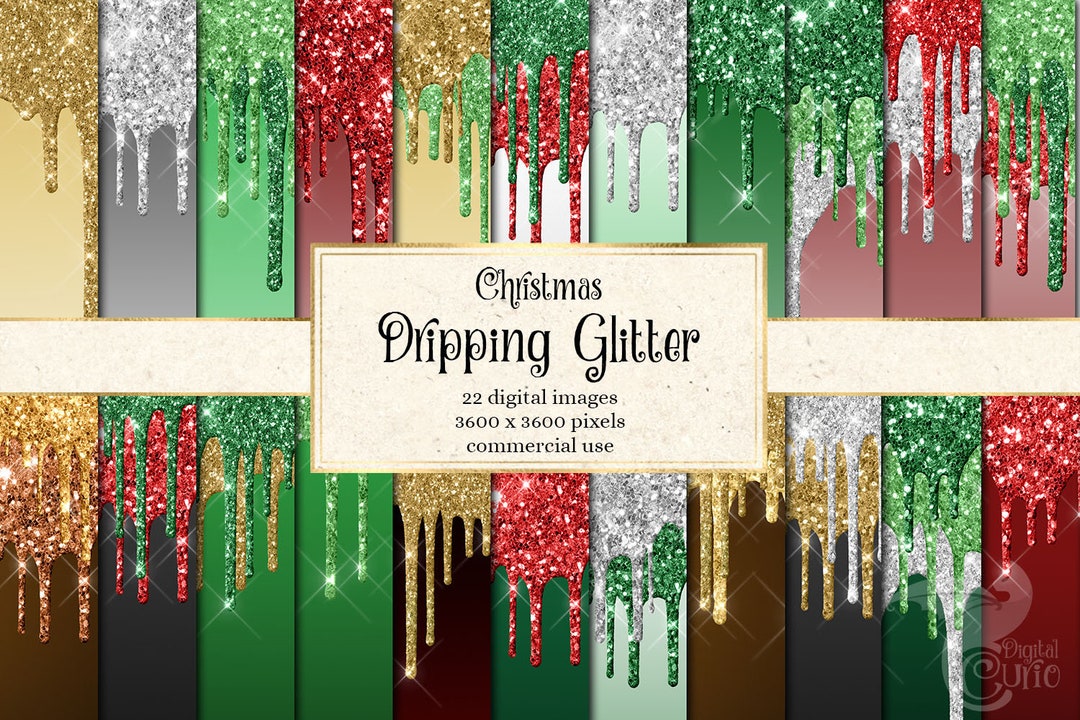 Christmas Glitter Drip Digital Paper, Holiday Red Green Gold (digital ...
