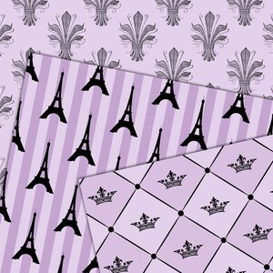 Purple Paris Digital Paper, Seamless French Patterns, With Eiffel ...