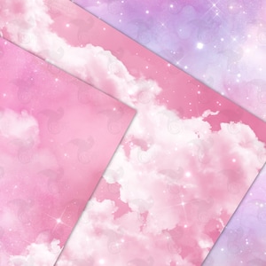 Pink Cloudy Skies Digital Paper - Stars and Clouds Galaxy Background ...