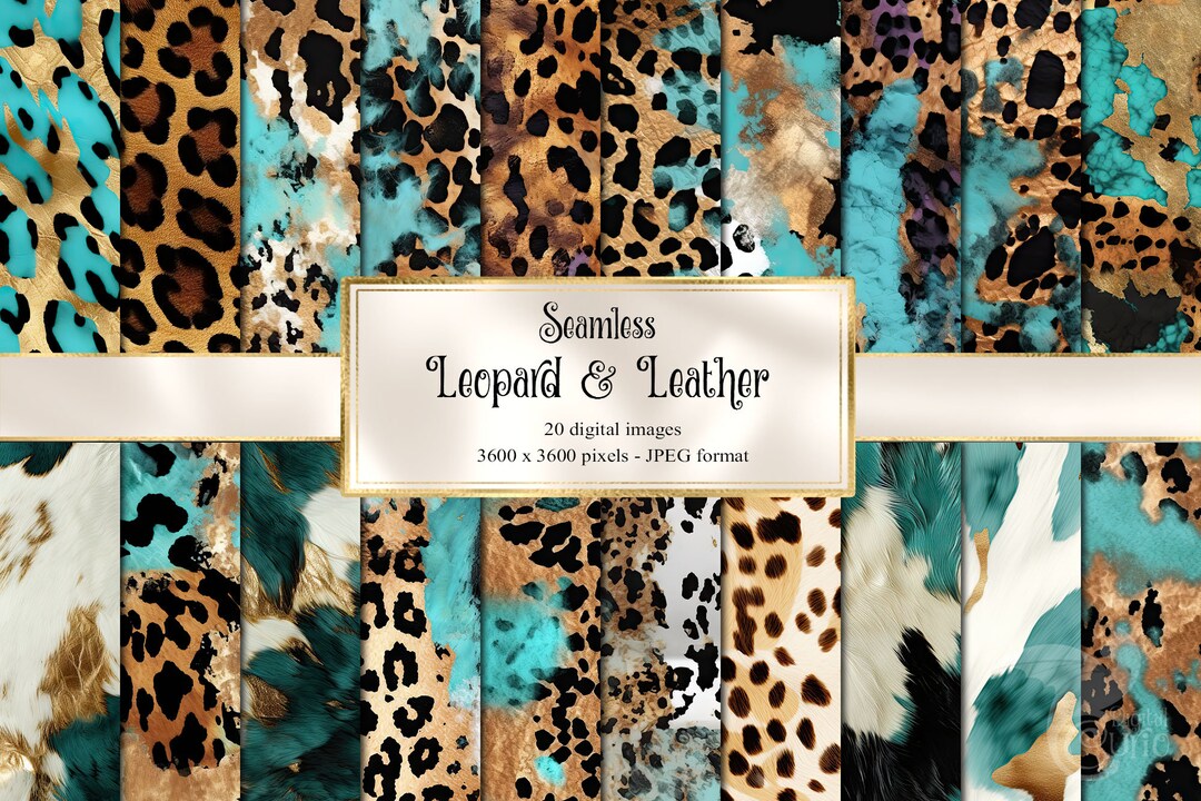 Leopard and Leather Digital Paper, Seamless Cowhide Leather Textures ...