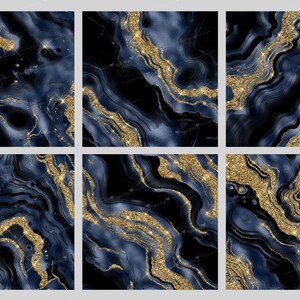 Navy Gold Glitter Agate Digital Paper, Geode Foil and Gold Glitter ...