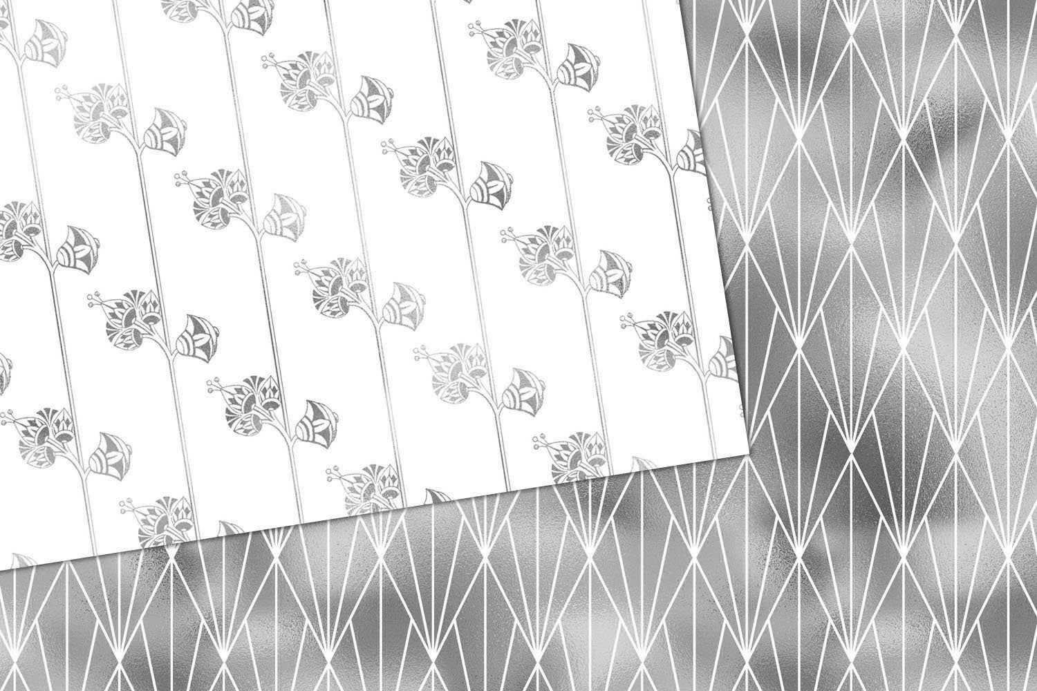 White and Silver Art Deco Digital Paper Seamless Deco | Etsy