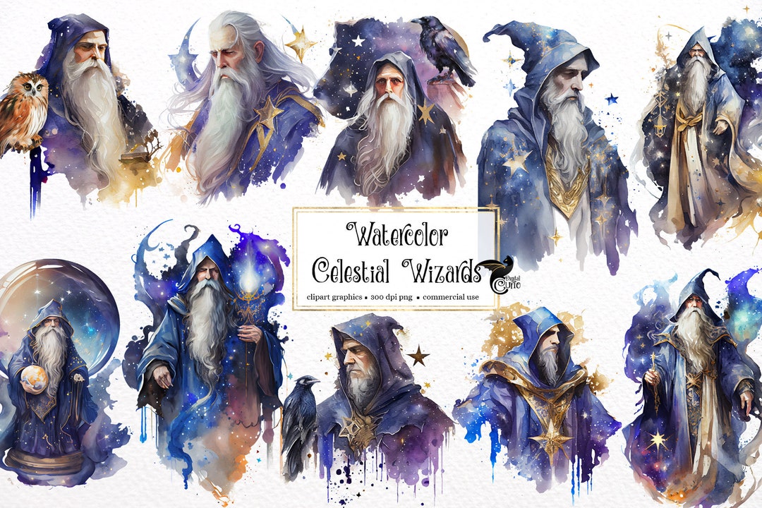 Watercolor Celestial Wizards Clipart - Magic Fantasy Watercolor PNG ...