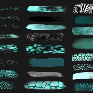 Turquoise Safari Brush Strokes Clipart, With Aqua Glitter and Teal Foil ...