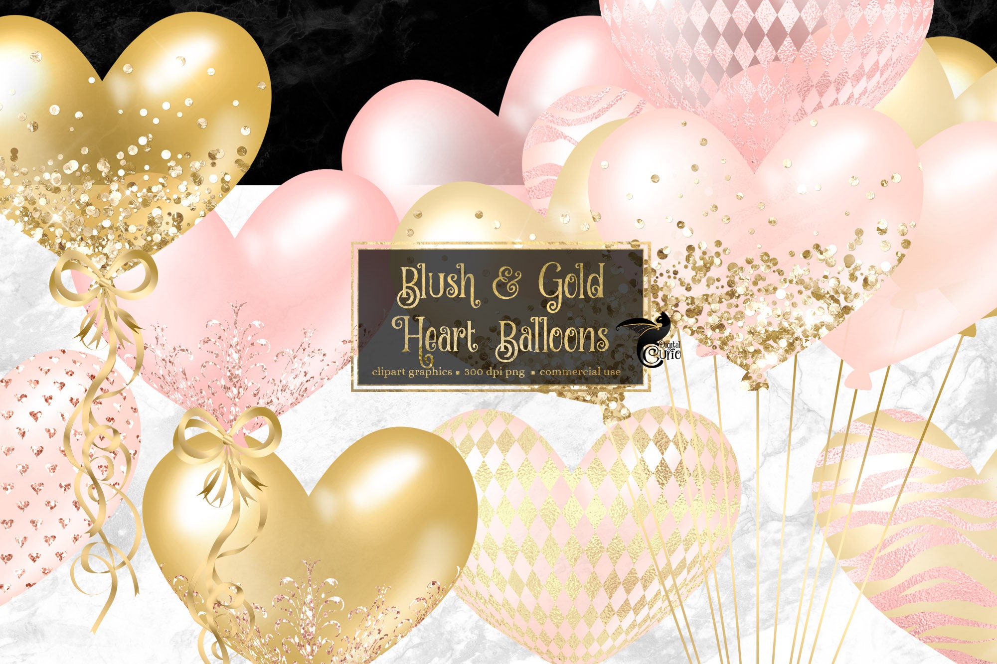 Blush and Gold Heart Balloons Clipart Digital Clip Art - Etsy UK