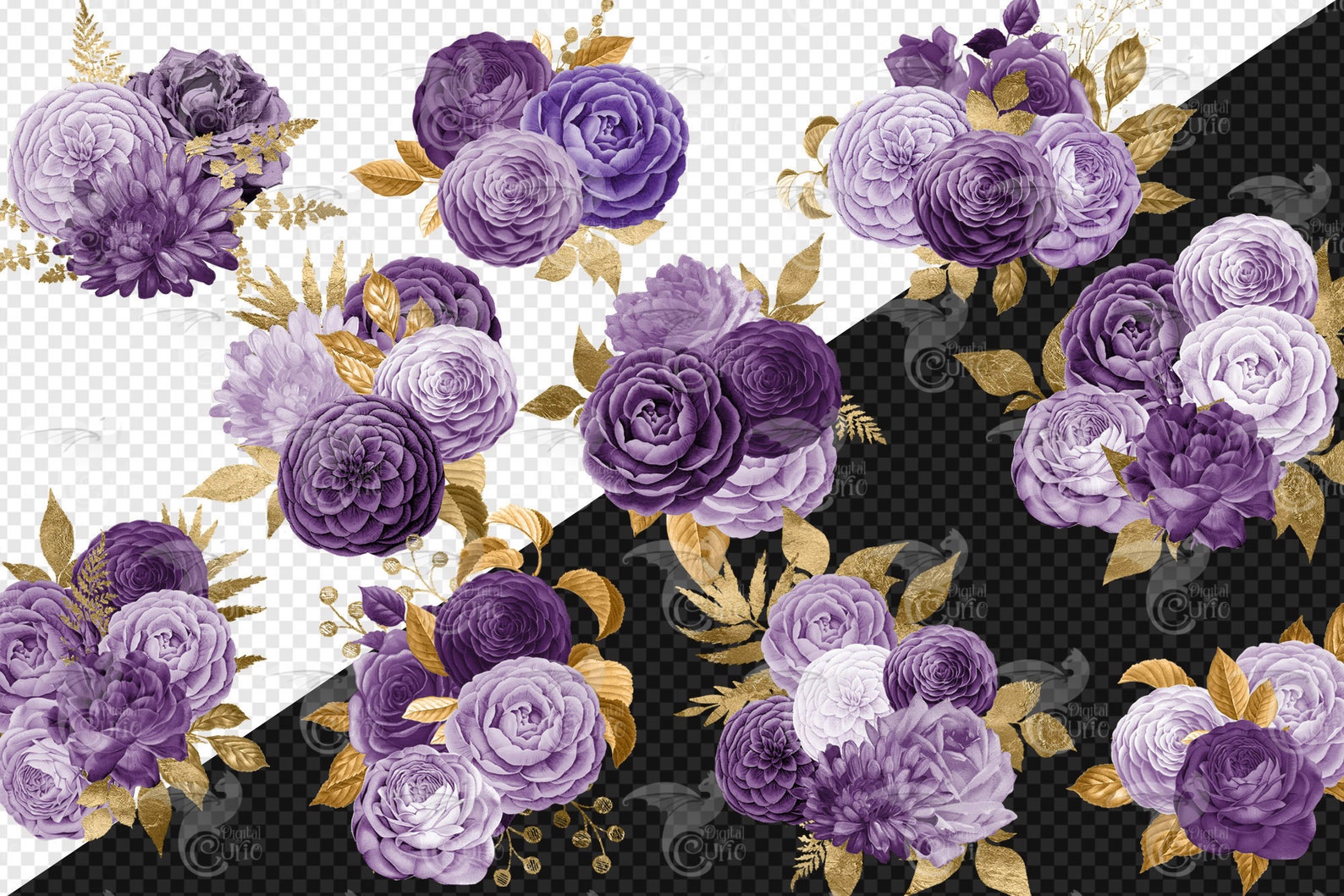Heather and Gold Floral Bouquets Clipart Digital Instant - Etsy