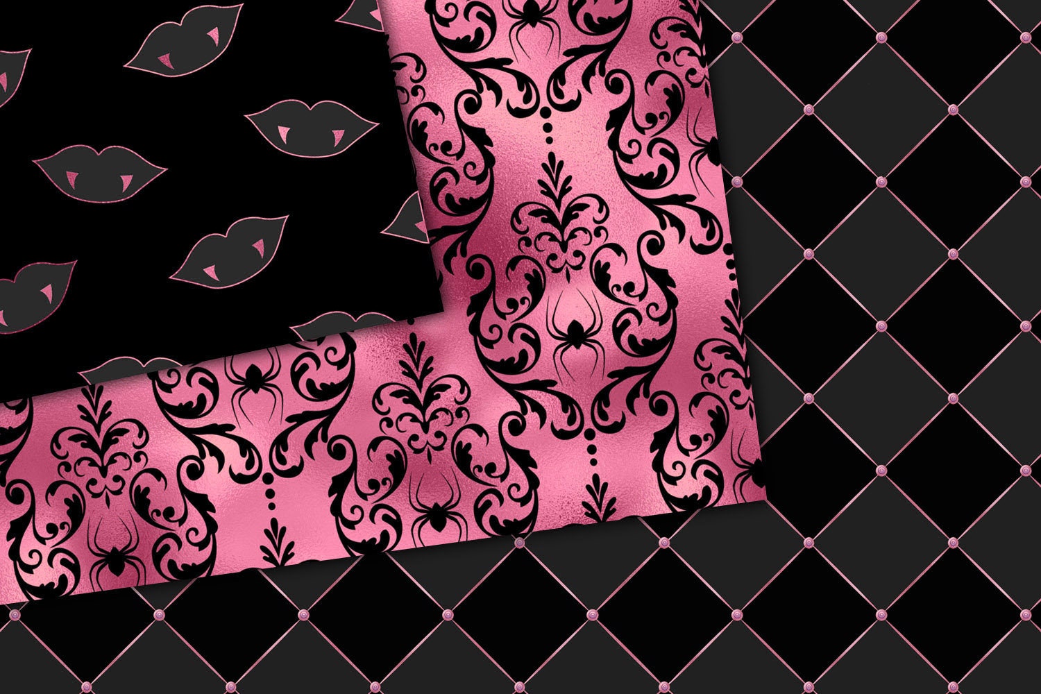 Black and Hot Pink Halloween Digital Paper Seamless Witch and | Etsy