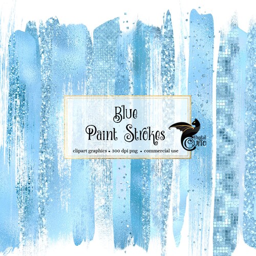 Blue and Gold Brush Strokes Clipart With Blue Glitter and - Etsy