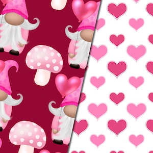 Valentine Gnome Digital Paper - Seamless Heart Patterns With Gnomes ...