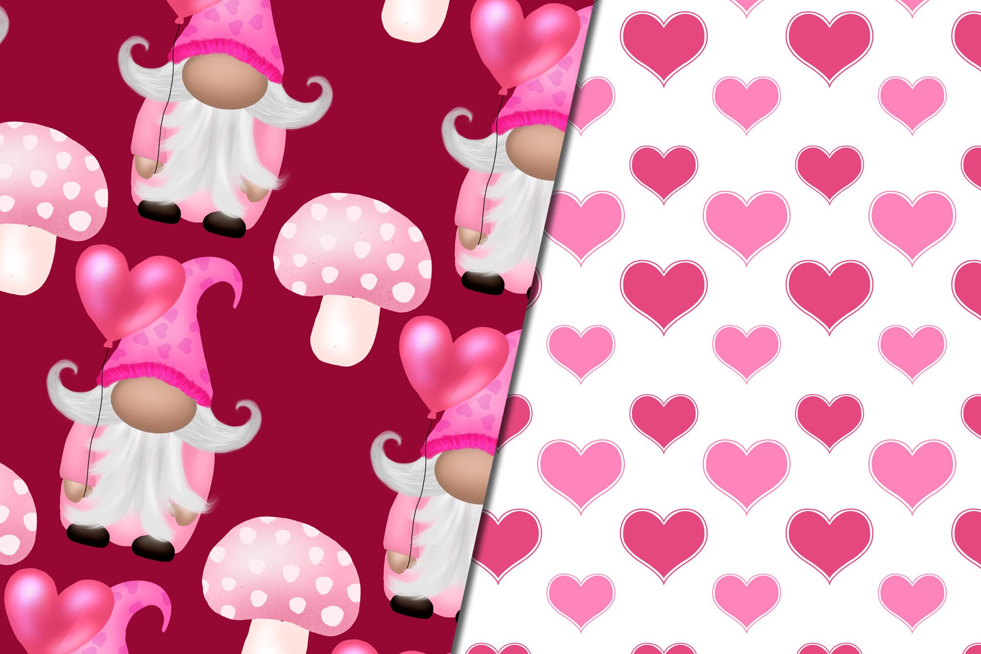 Valentine Gnome Digital Paper Seamless Heart Patterns With - Etsy