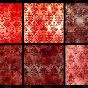 Distressed Red Damask Digital Paper, Seamless Rustic Vintage Textured ...