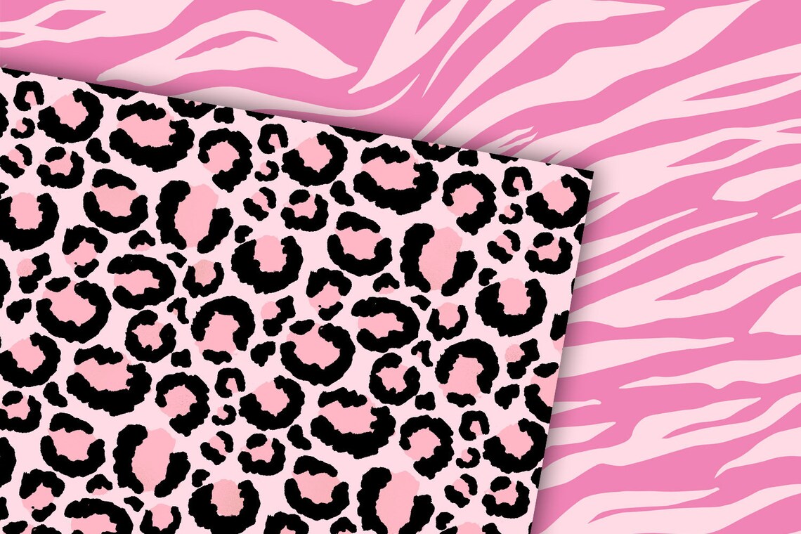 Wild Child Digital Paper Pink and Black Cheetah Print and - Etsy