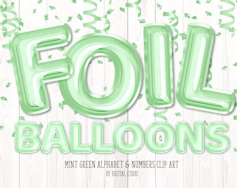 Mint Green Foil Balloon Alphabet Clip Art Celebration and - Etsy