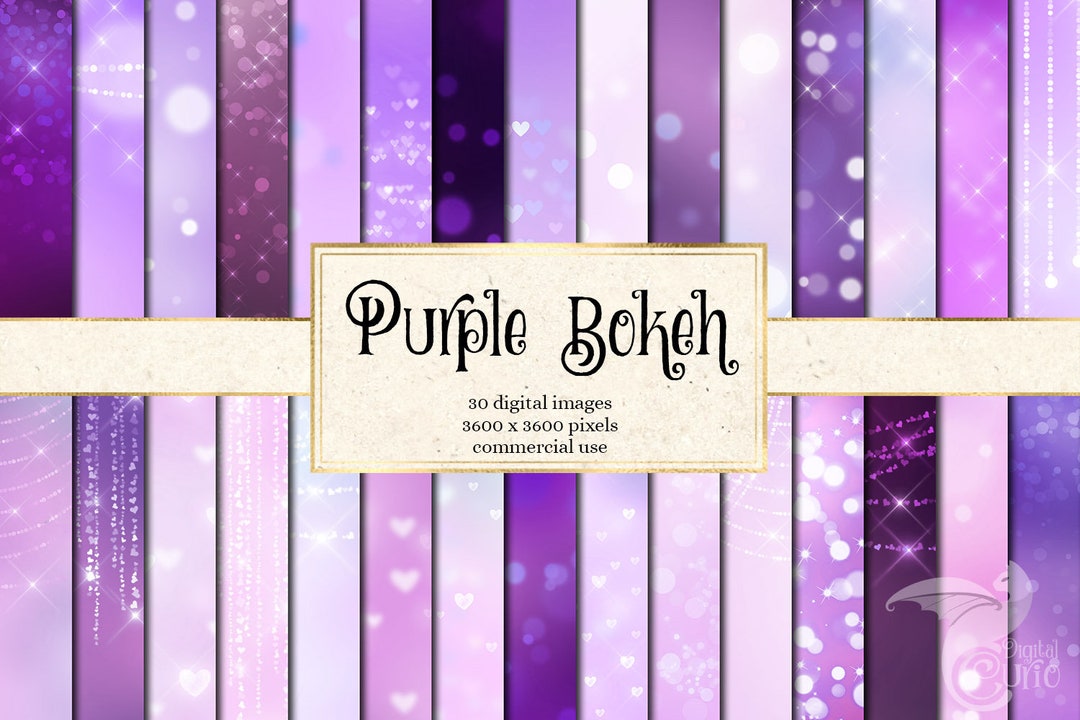 Purple Bokeh Digital Paper, Printable Backgrounds With Hearts and Fairy ...