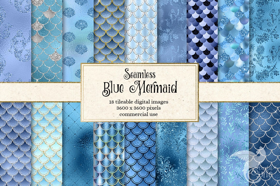 Blue Mermaid Digital Paper, Mermaid Scales, Mermaid Glitter Seamless ...