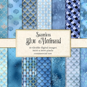 Blue Mermaid Digital Paper, Mermaid Scales, Mermaid Glitter Seamless ...