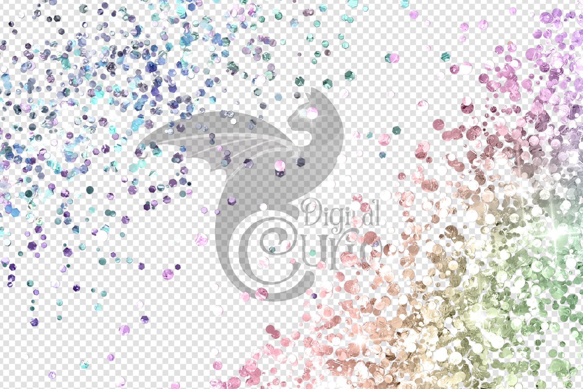 Unicorn Glitter Clipart – Rainbow Confetti Overlays (PNG Digital ...