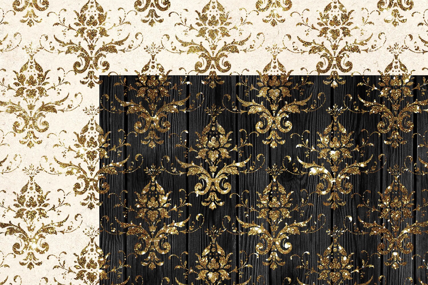 Gold Glitter Damask Overlays, Seamless PNG Patterns (digital Download ...