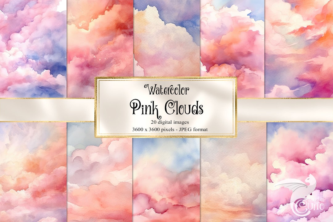Watercolor Pink Clouds Digital Paper - Watercolor Printable Instant ...