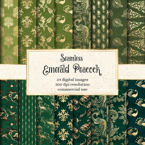 Blue and Gold Peacock Digital Paper Seamless Gold Peacock - Etsy