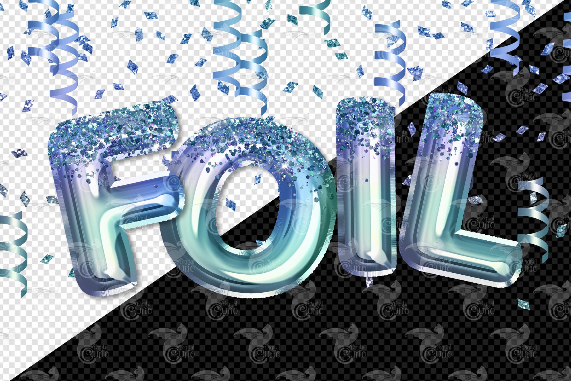 Ocean Glitter Foil Balloon Alphabet Clip Art Iridescent - Etsy