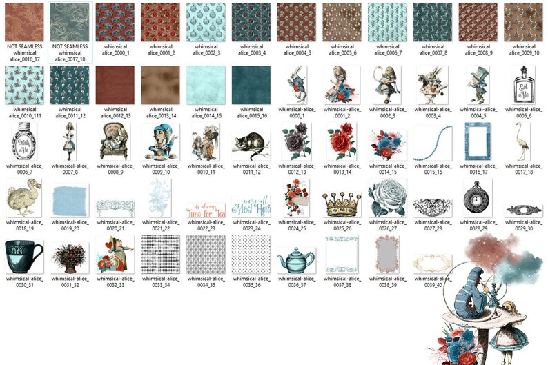 Alice in Wonderland Digital Scrapbooking Kit, Mad Hatter, Queen of ...