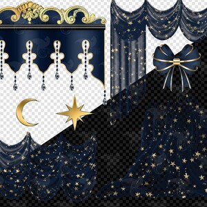 Starry Night Curtains Clipart, Digital Curtain Backdrop Clip Art ...
