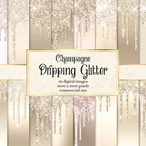 Champagne Dripping Glitter Digital Paper, Glitter Backgrounds With ...