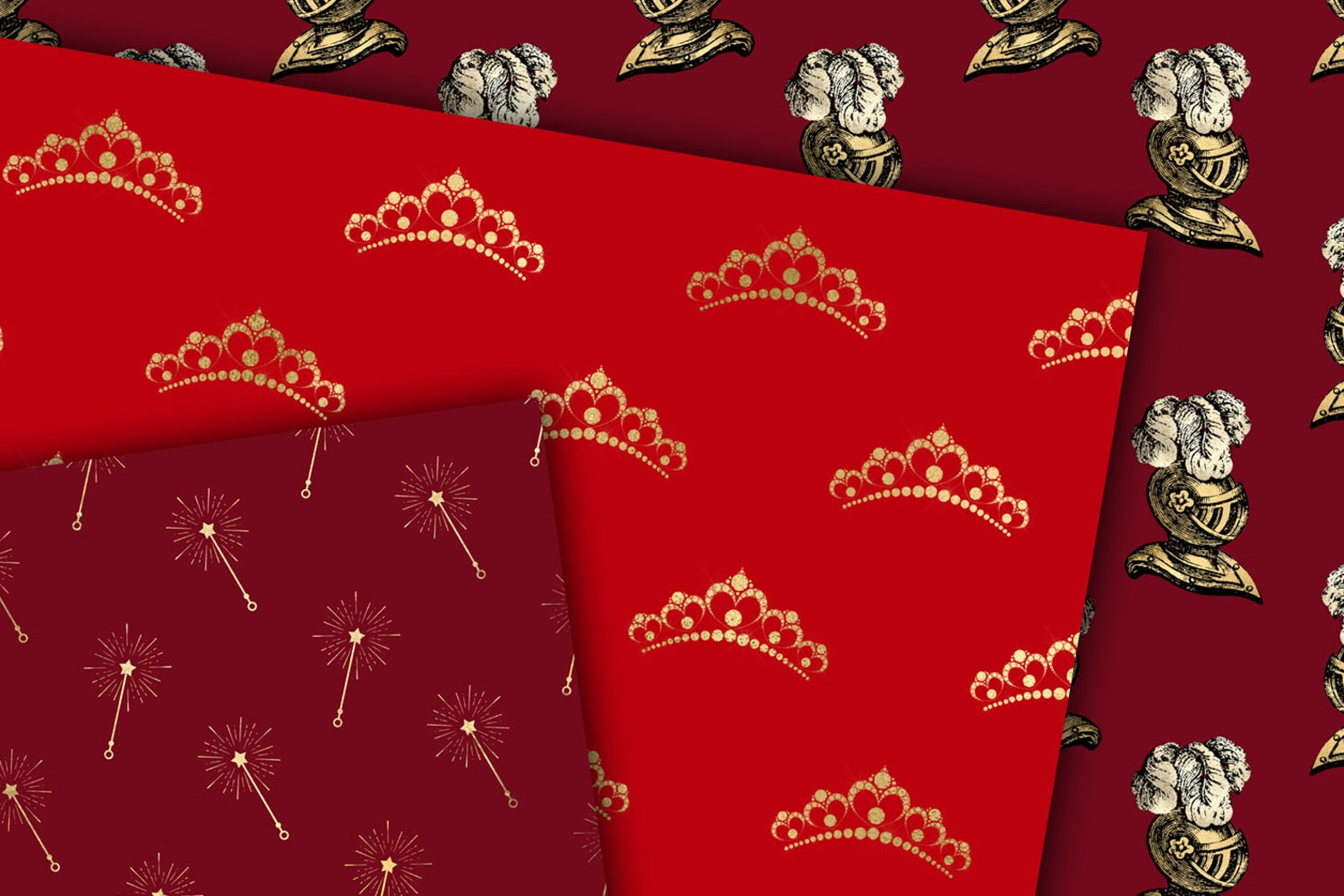 Red and Gold Princess Digital Paper, Seamless Princess Patterns and ...