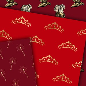 Red and Gold Princess Digital Paper, Seamless Princess Patterns and ...