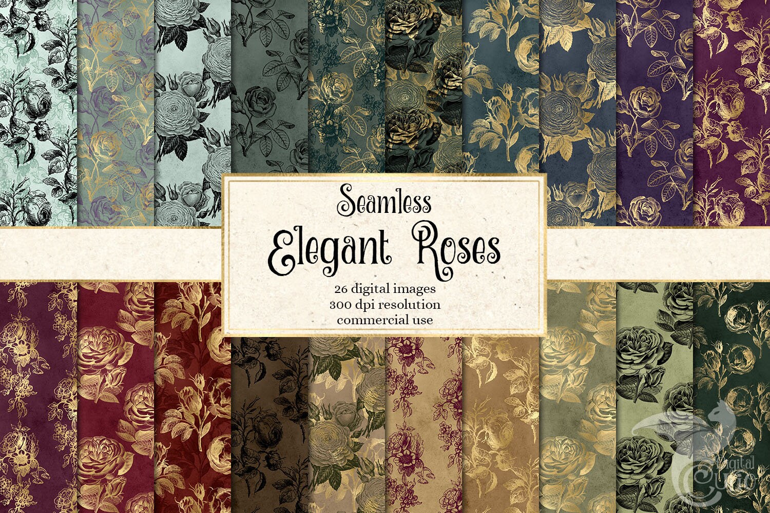 Elegant Roses Digital Paper Seamless Gold Flower Patterns | Etsy