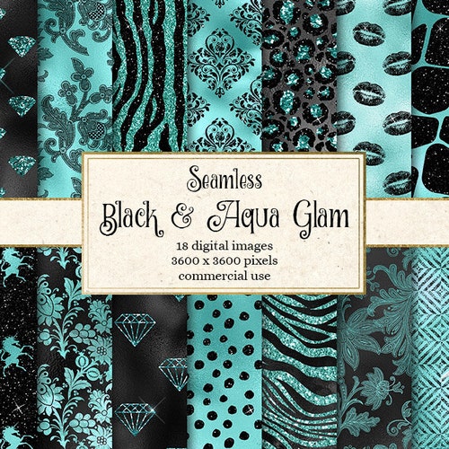 Aqua and Silver Floral Digital Paper Seamless Turquoise Rose - Etsy