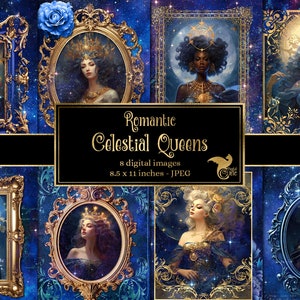 Romantic Celestial Queen Journal Paper, Notebook Digital Paper Rococo Fantasy Junk Journal Pages ...