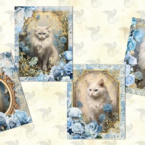 Romantic Blue Cats Journal Paper, Notebook Digital Paper Rococo Junk ...