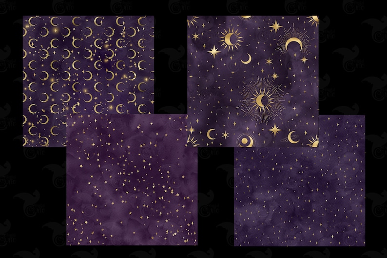 Purple Starry Night Digital Paper Seamless Celestial - Etsy
