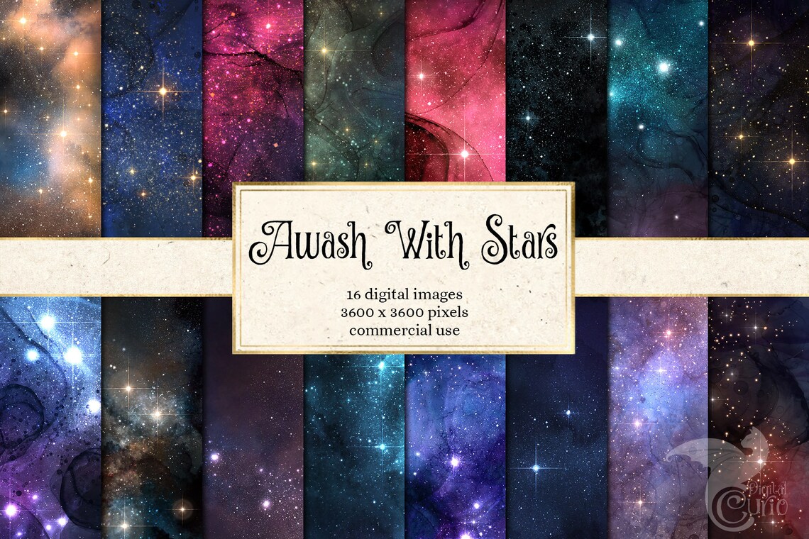 Awash With Stars Digital Paper Watercolor Galaxy Star - Etsy Australia