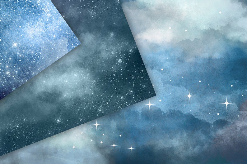 Cloudy Nights Digital Paper watercolor clouds backgrounds | Etsy