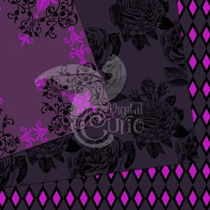 Purple Gothic Digital Paper, Seamless Skull Damask Halloween Patterns ...