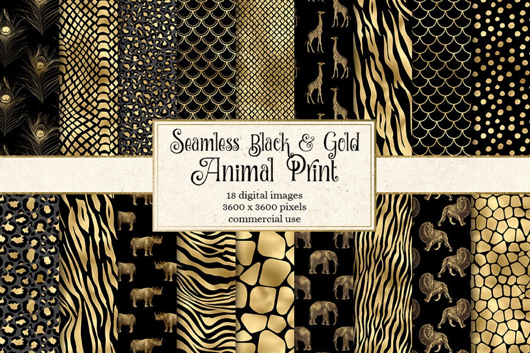 Black and Gold Animal Skins Digital Paper, Pink Seamless African Animal ...