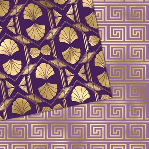 Purple and Gold Art Deco Digital Paper, Seamless Deco Patterns With ...