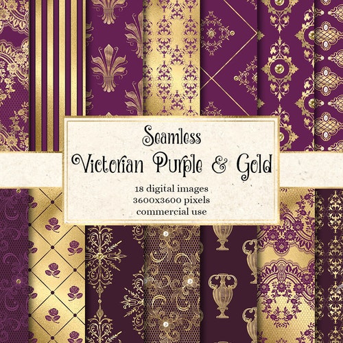 Victorian Purple and Gold Digital Paper Ornate Seamless - Etsy