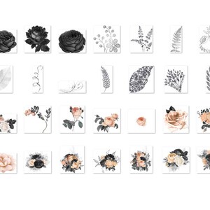 Black Peach and Silver Floral Clipart, Vintage Flower Clip Art Silver ...