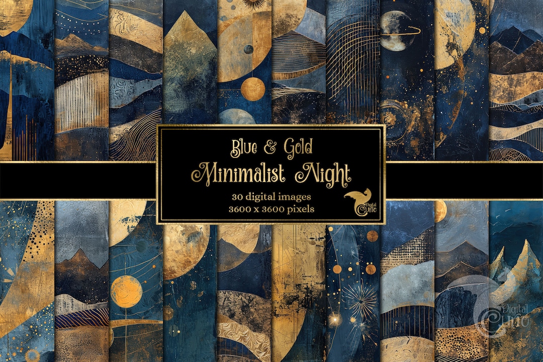 Blue Gold Celestial Digital Paper Set, Abstract Geometric Scrapbook ...